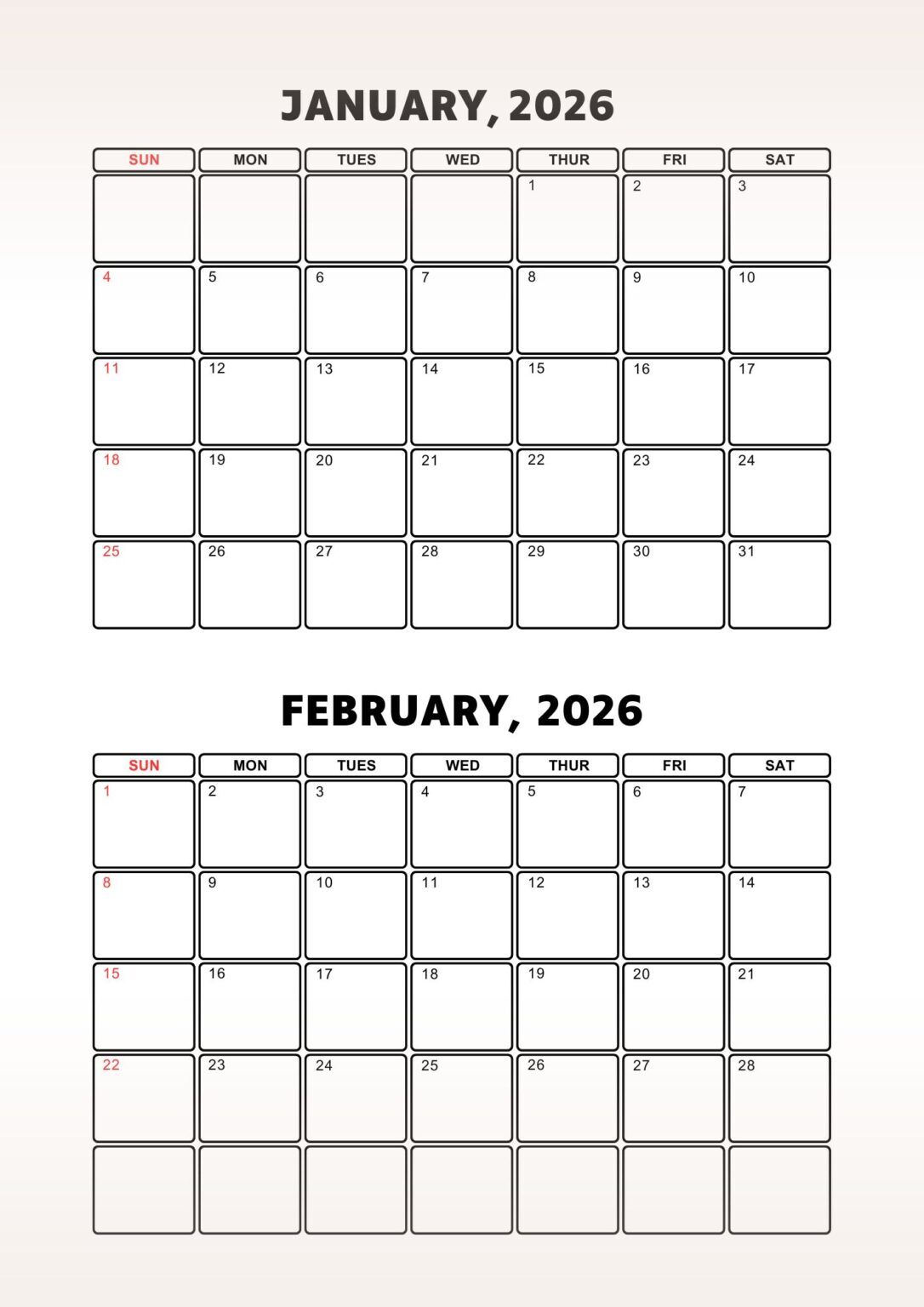January February 2026 Calendar [Free Printable]