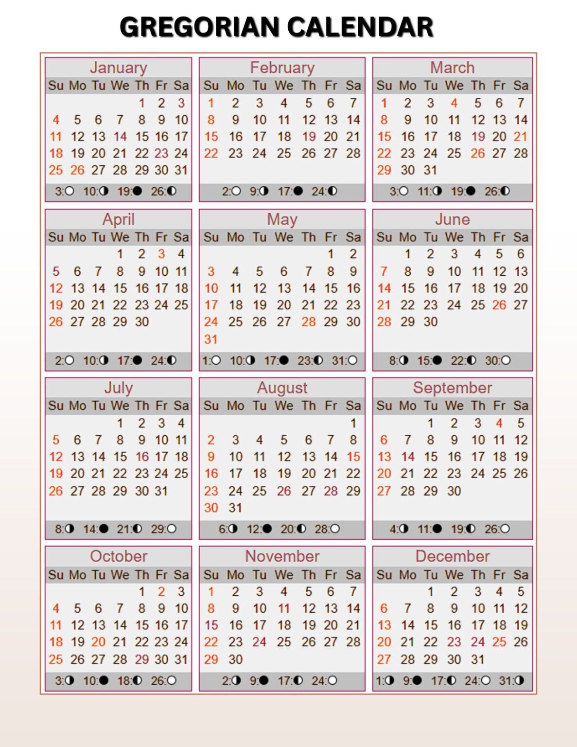 Julian Calendar 2026 [Gregorian Calendar]